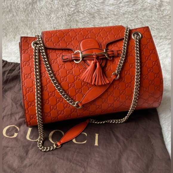 Gucci | Bags | Gucci Burnt Guccissima Leather Large Emily Chain ...